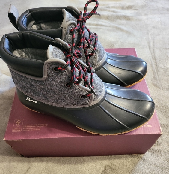 Skechers | Shoes | Skechers Duck Boots Waterproof Charcoal Gray Black ...